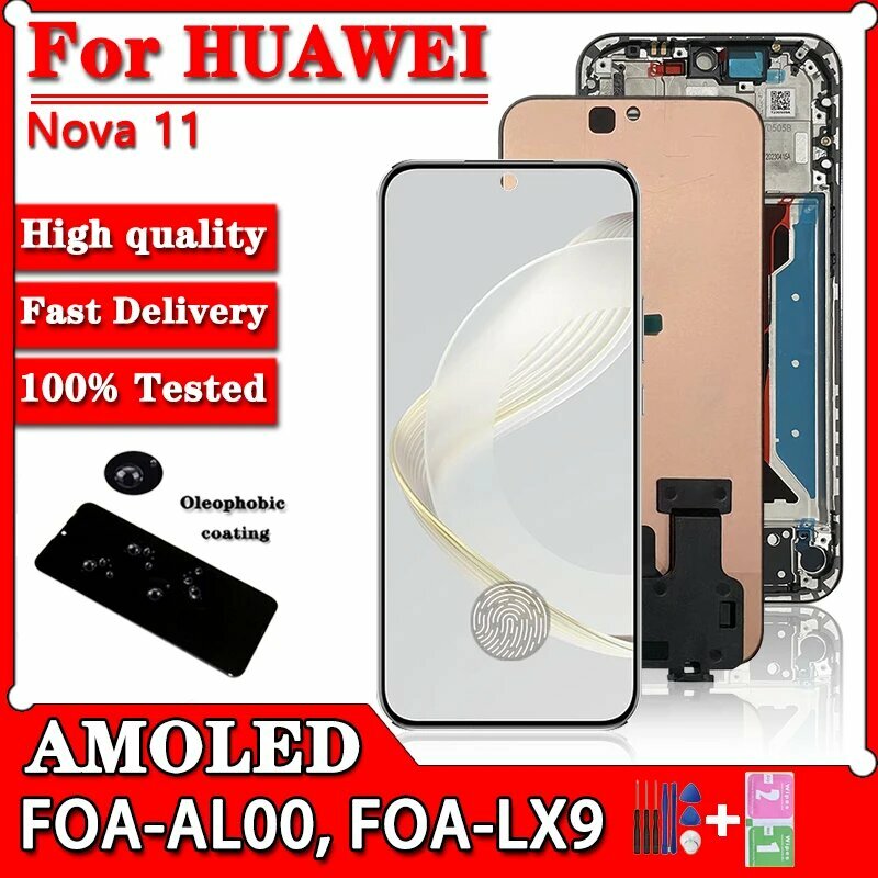 6,7 'AMOLED для Huawei nova 11 nova11 LCD FOA-AL00 экран дисплея + сенсорная панель дигитайзер для Nova 11 Nova11 FOA-LX9 дисплей Black NO Frame