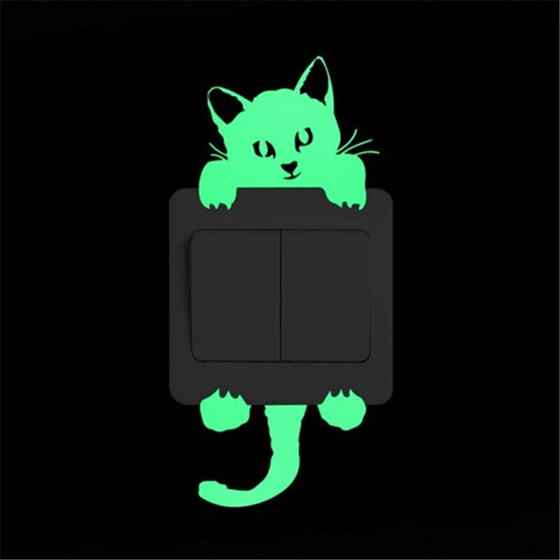 Светящиеся наклейки на стену — котик, темно-зеленый, VA9001N