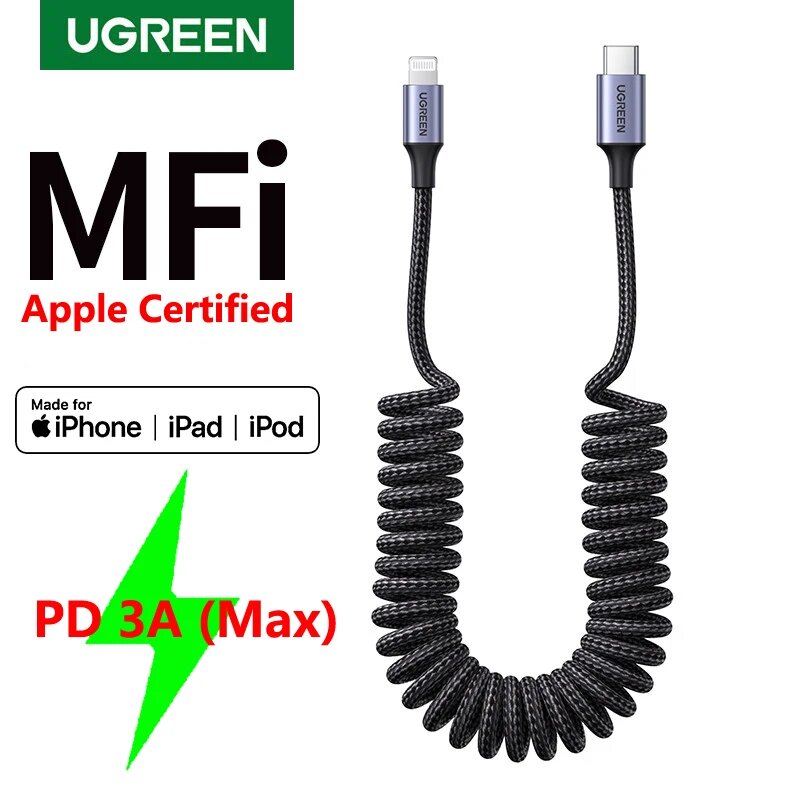 Ugreen USB-C to Lightning кабель, MFi, PD 3A, Spring
