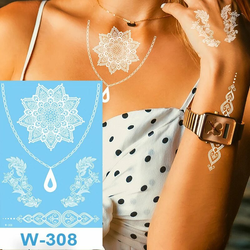 Временная татуировка хной Tattrendy белая w308w