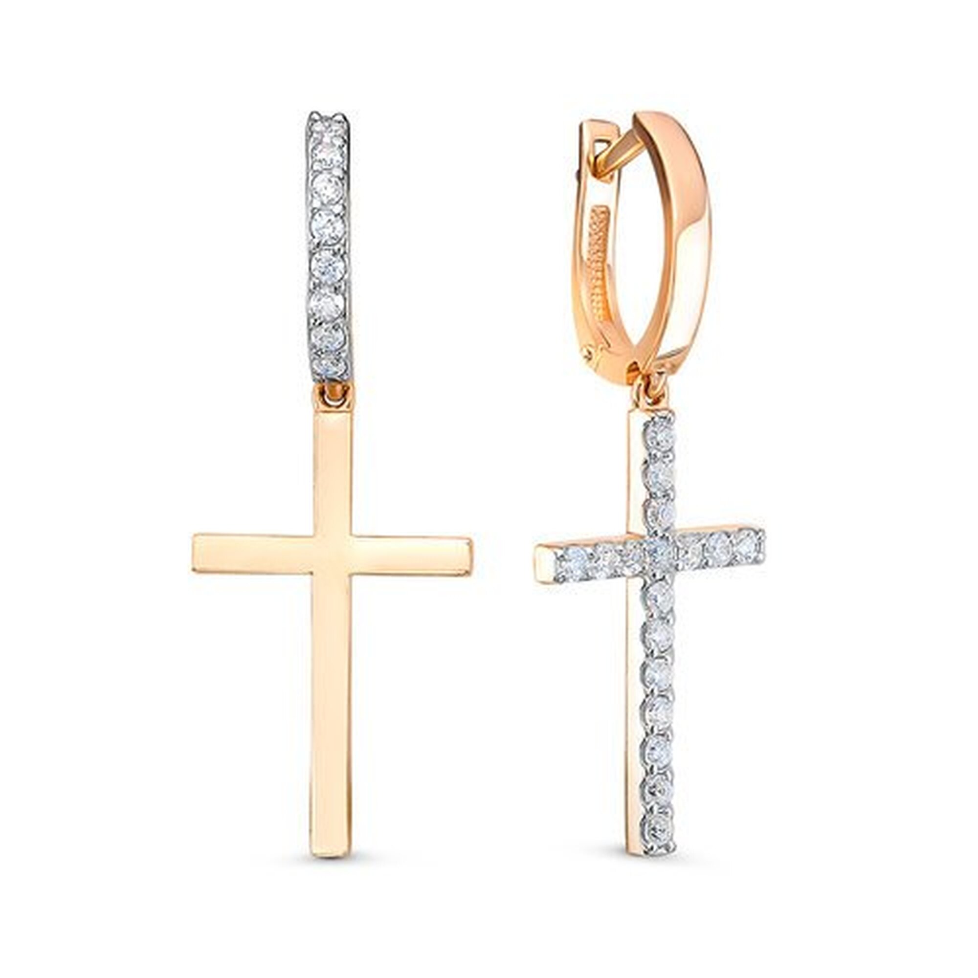 Серьги, красное золото, 585 проба, фианит