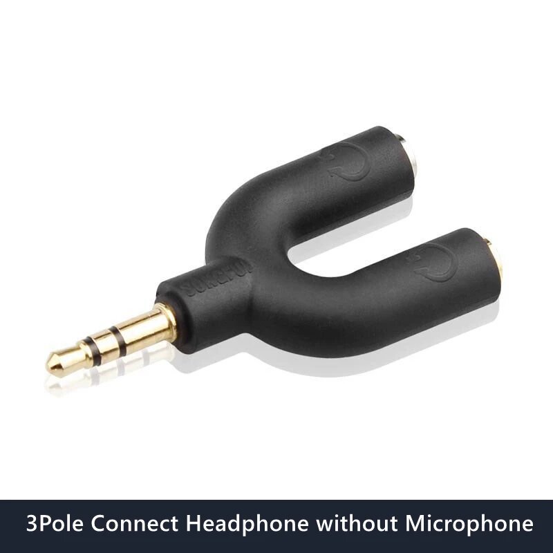 Аудиоадаптер-разветвитель 3,5 мм Aux (штекер) 1 на 2, 3-х и 4-х полюсный, для 3 Pole Black