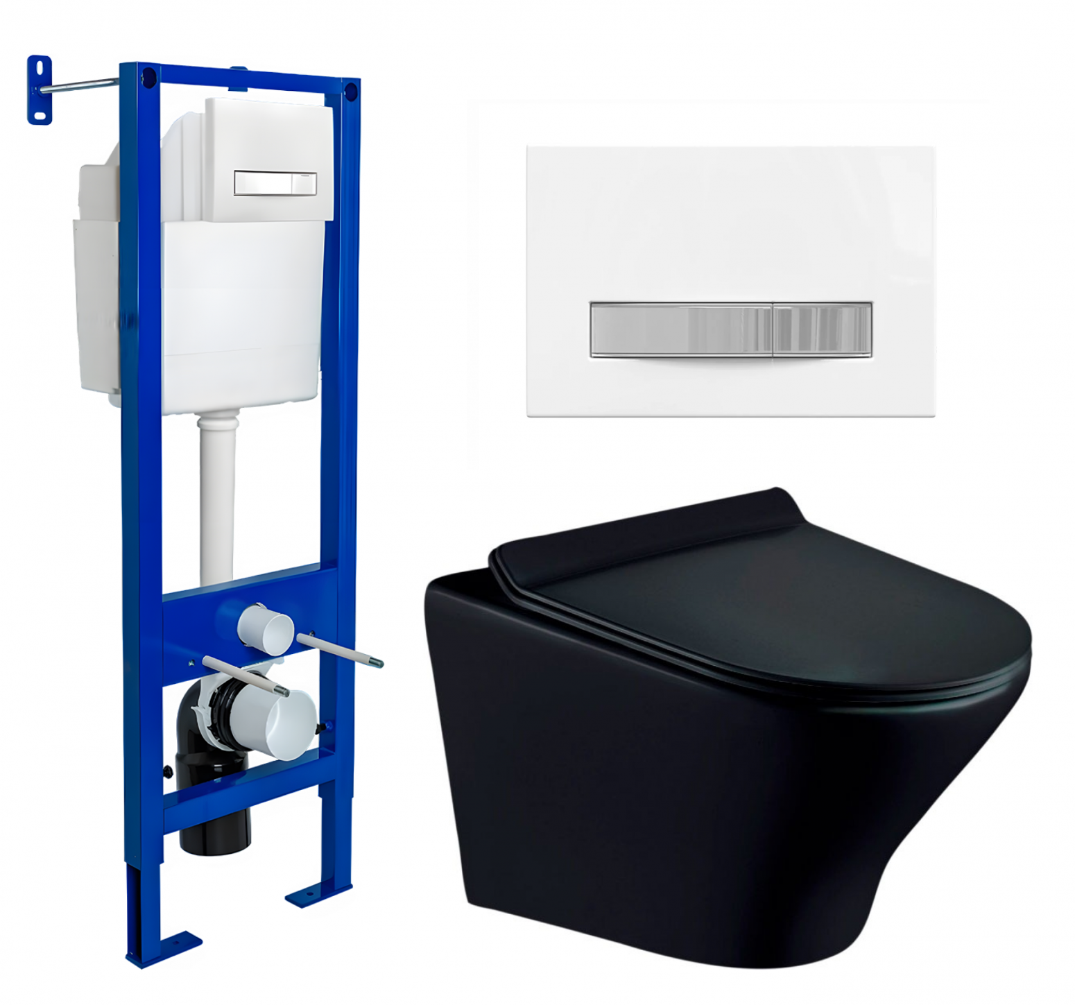 Комплект 3 в 1 инсталляция Berges Atom Line 410 + Унитаз подвесной Esbano Aster ESUPASTEBM + кнопка белая, хром