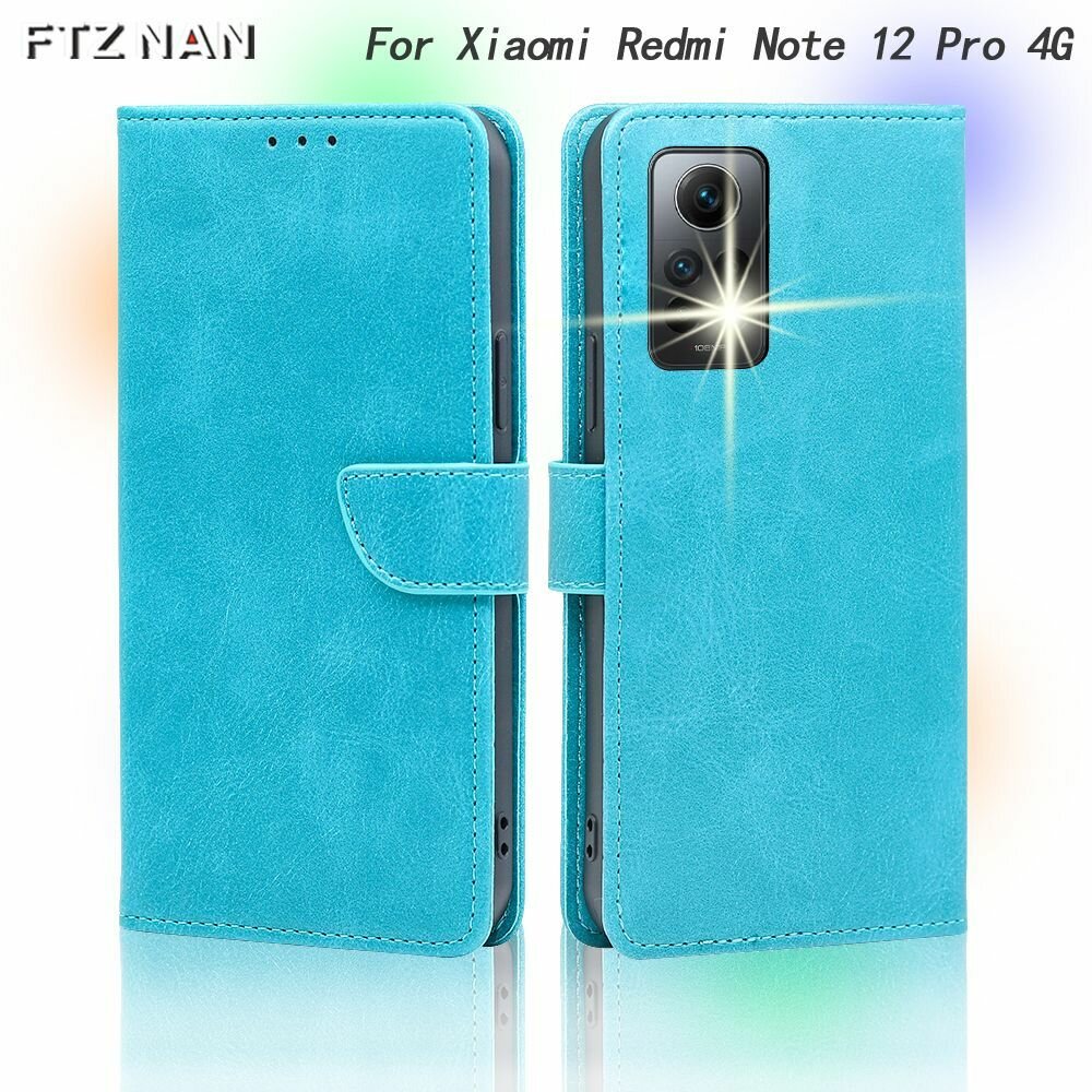 Чехол-книжка на Xiaomi Redmi Note 12 Pro 4G/ подходит для Сяоми Редми Ноут 12 Про, Новый, противоударный с магнитом, с защита камеры,(синий)