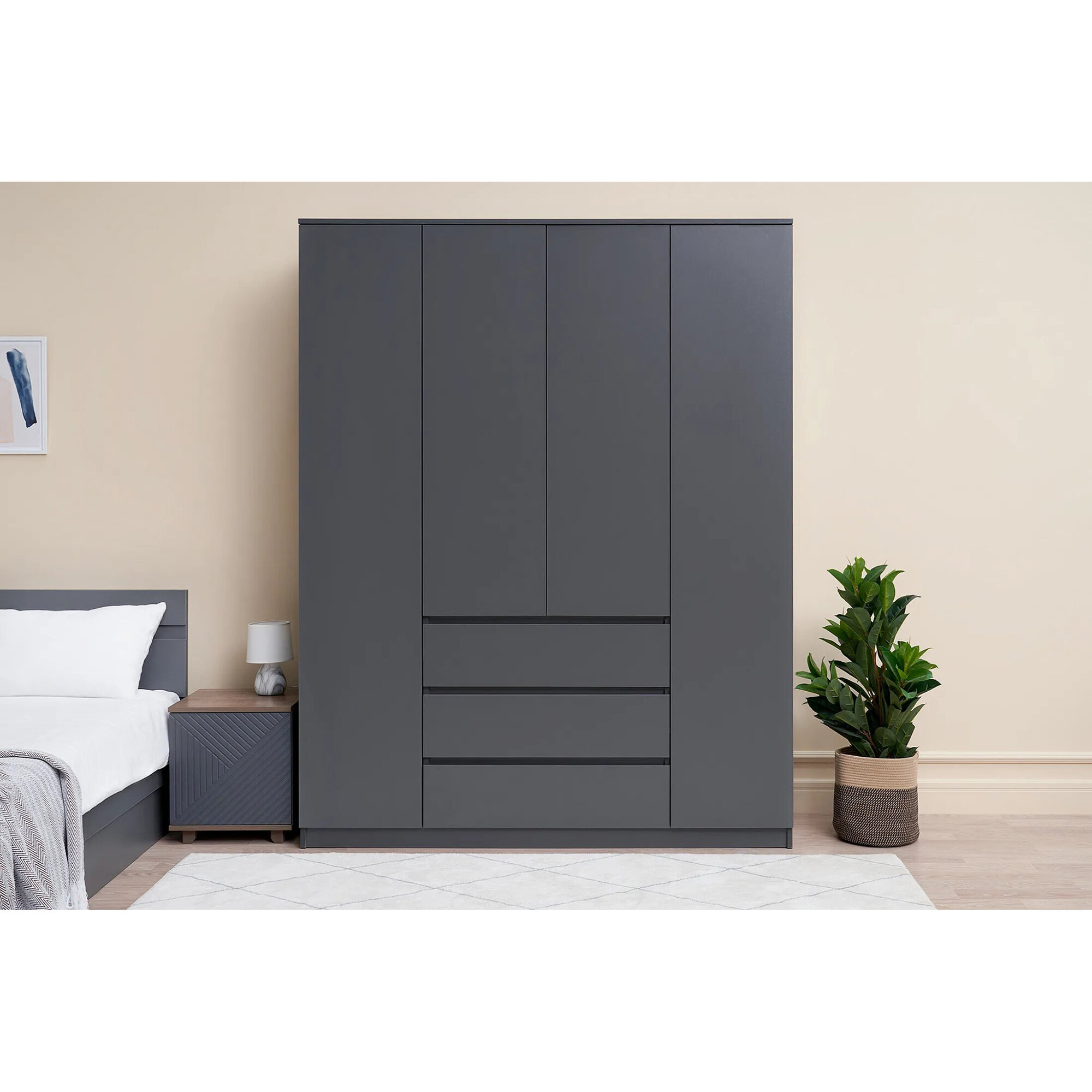 Шкаф 4-х ств. комбинированный с выдвижными ящиками "Челси" (Графит/Графит)