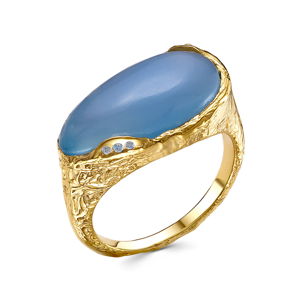 Кольцо, серебро, 925 проба, фианит, халцедон