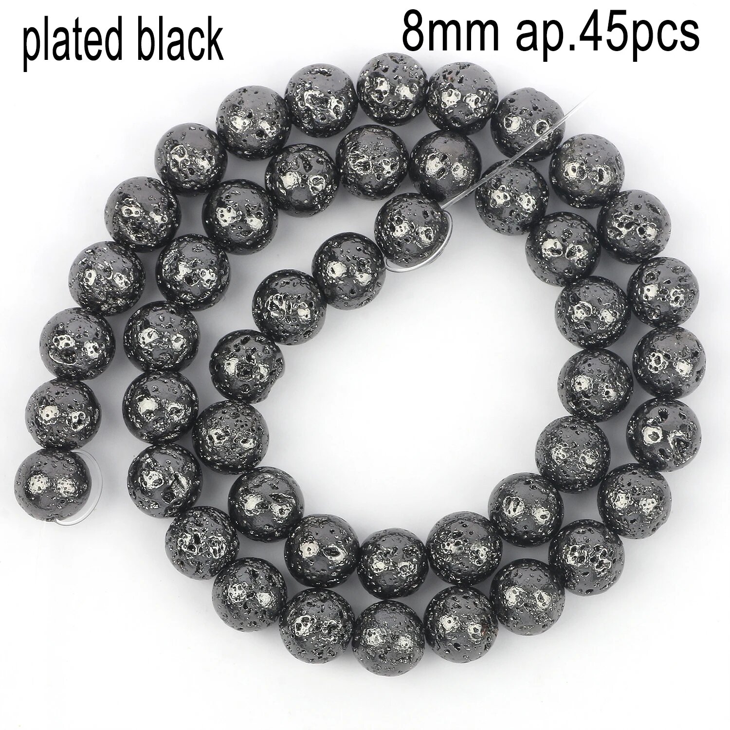 Бусины черные 8 мм, plated black, 45 шт.