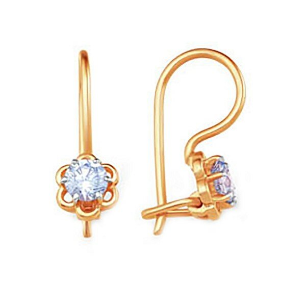 Серьги, красное золото, 585 проба, фианит