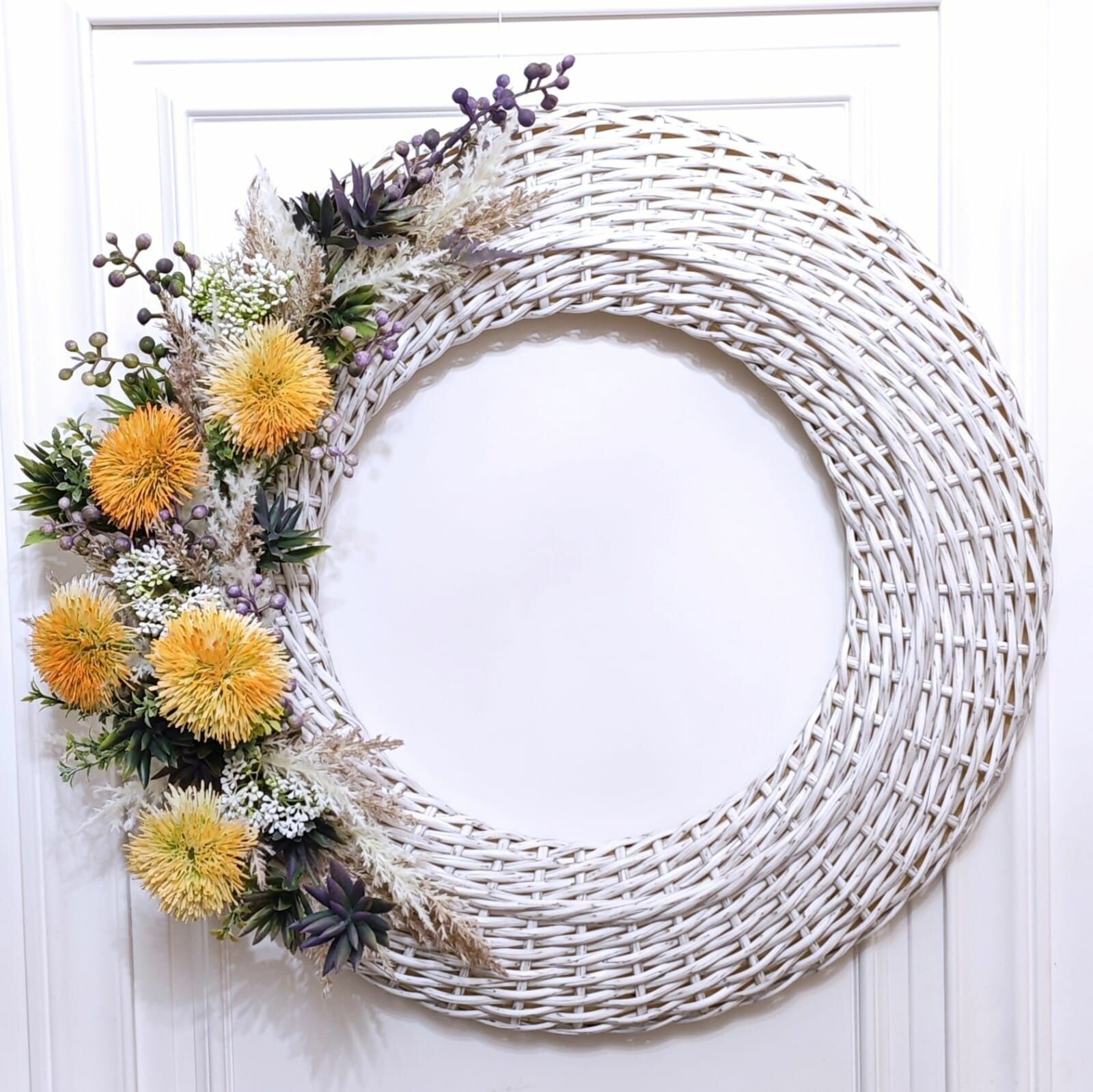 Венок декоративный из ротанга в эко-стиле, 50см, серая березка