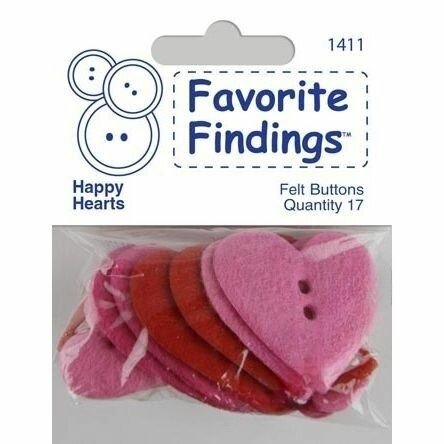 Пуговицы BLUMENTHAL LANSING "Favorite Findings", Счастливые сердечки, из войлока, красные, розовые, 20 шт
