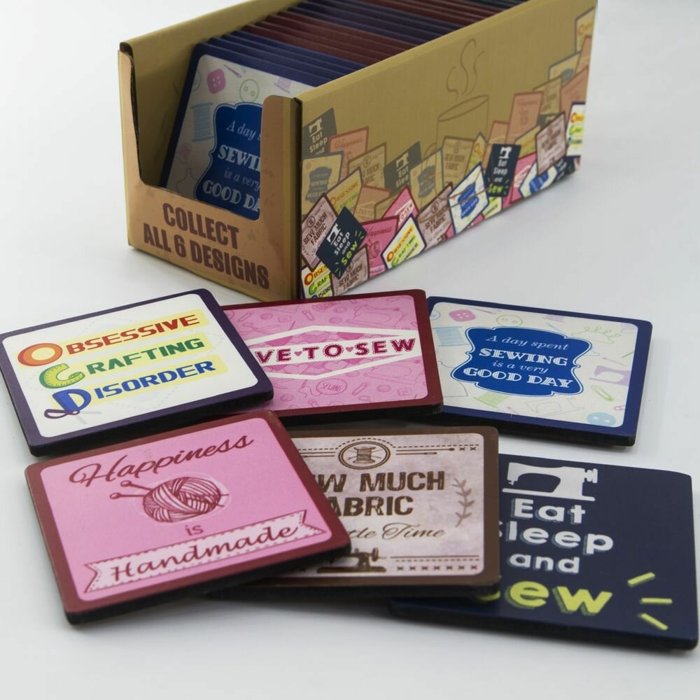 Набор подстаканников HEMLINE Деревянные, с изображением швейных сюжетов, 6 шт