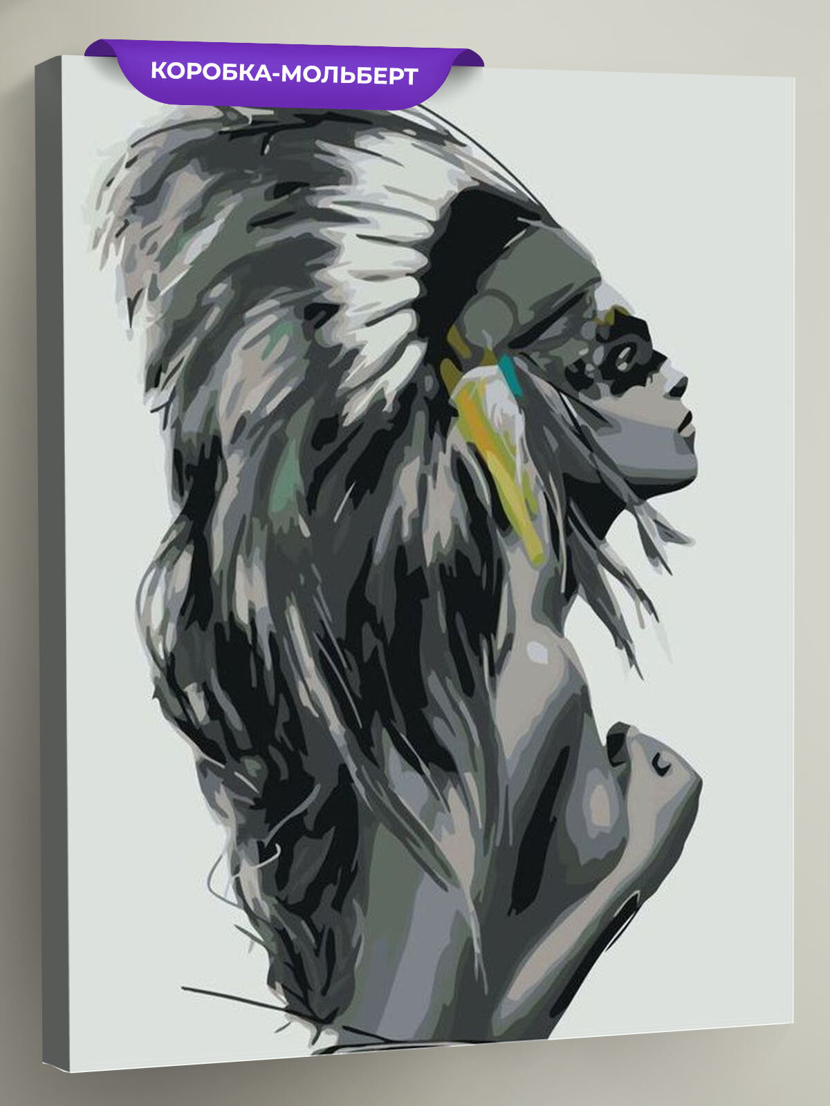 Картина по номерам ЖПН на холсте с подрамником "Девушка индеец чб монохром" Раскраска 40х50 см