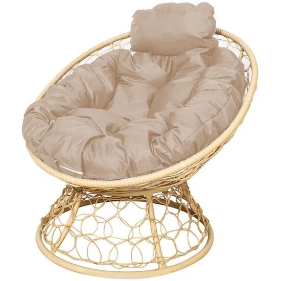 Кресло папасан мини с ротангом M-group бежевое, бежевая подушка