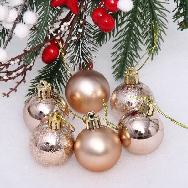 Елочные игрушки Серпантин Новогодние шары 4 см 6 шт "Микс фактур" цвет шампань