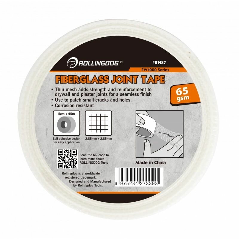 Серпянка для гипсокартона Rollingdog FW1000 65 г/м, 5 см x 45 м, стекловолокно, серия Professional