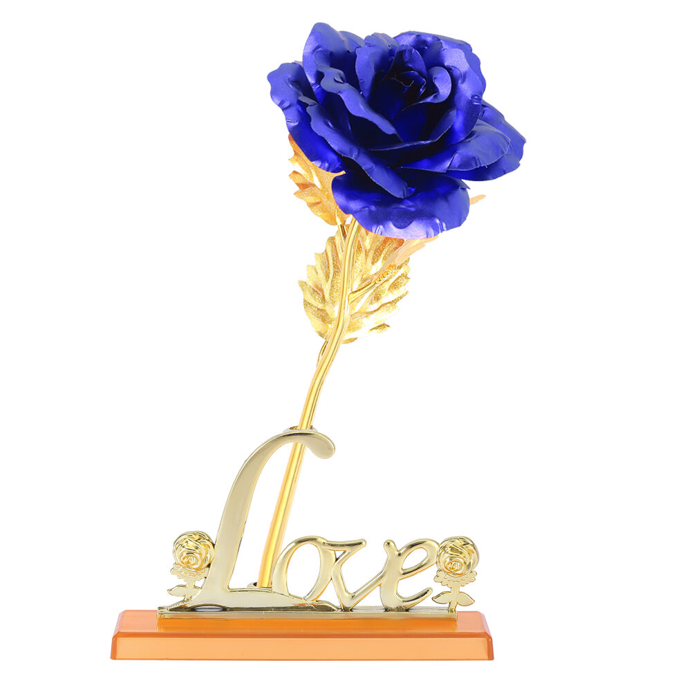24K Gold Foil Flower Artificial Rose Valentine Day Romantic Gift for Home Table Decor(Blue)