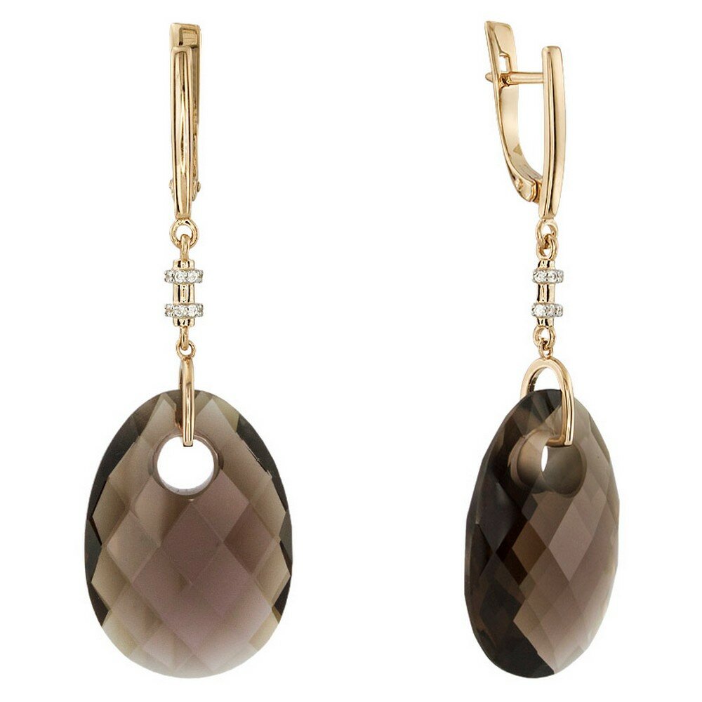 Серьги, красное золото, 585 проба, раухтопаз