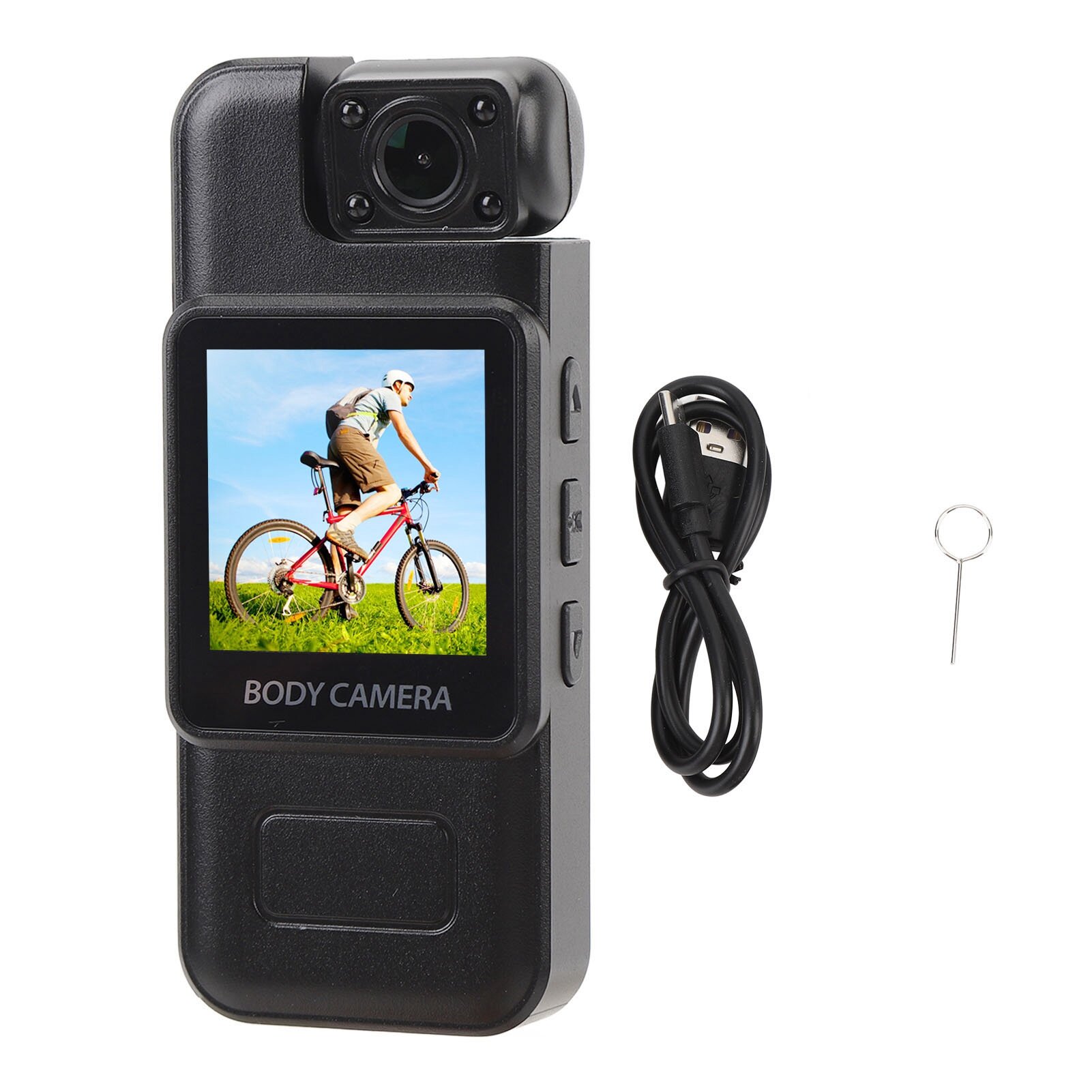 Нательная видеокамера 4K HD с поворотным на 180 градусов объективом, функцией обнаружения движения и циклической записью, карманный видеорегистратор с креплением на заднюю панель и 1,3-дюймовым дисплеем.