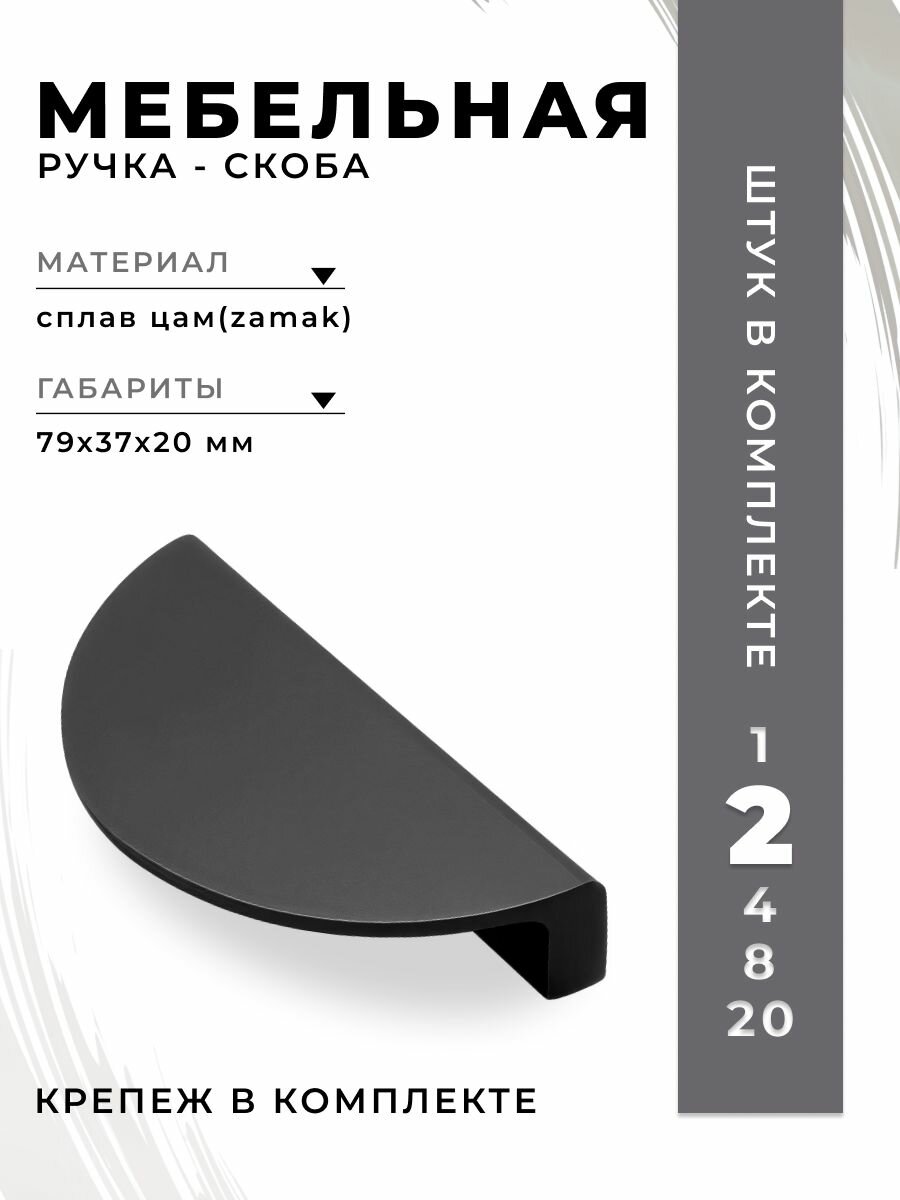 Ручка-скоба мебельная BRANTE RS.111. A.64. BK черный, комплект 2 шт, ручка для шкафов, ящиков, комодов, для кухонного гарнитура, фурнитура для мебели