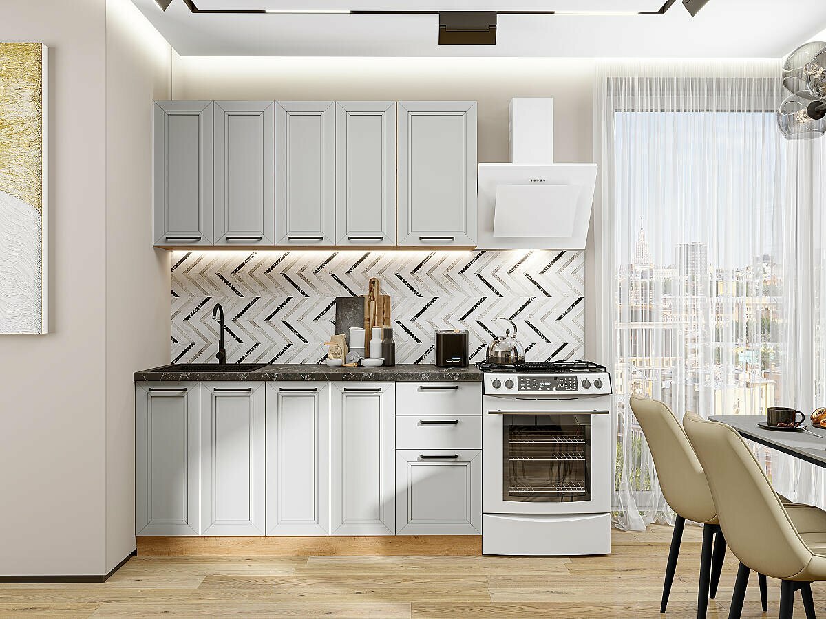 Кухонный гарнитур кухня прямая со столешницей 1,6 метра Нео-01 Grey Silk