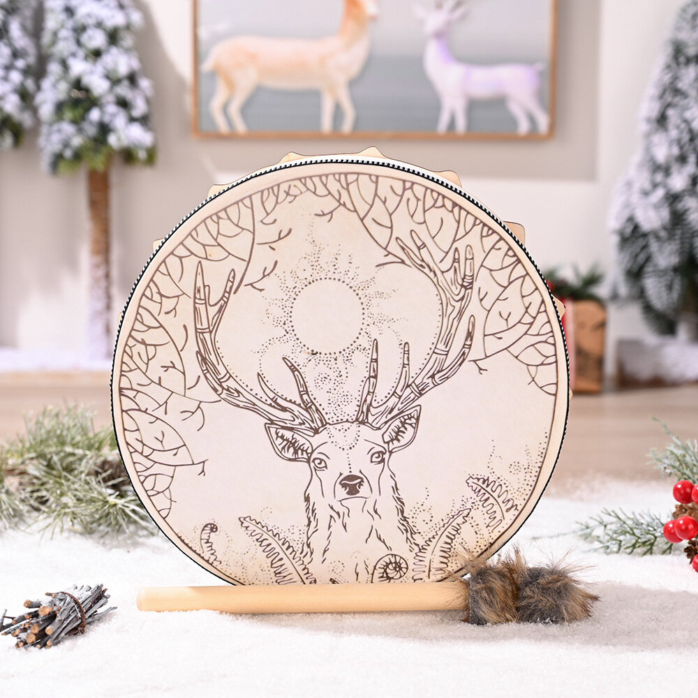 Барабан ручной, музыкальный и декоративный, Бубен шаманский, 25 см, лось