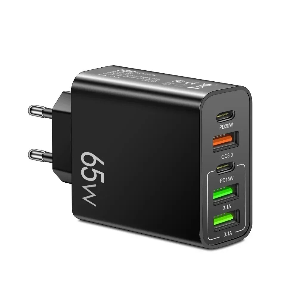 Зарядная Станция USB-C 5-в-1 С Быстрой Зарядкой PD 65W Для iPhone, Samsung EU Plug Black