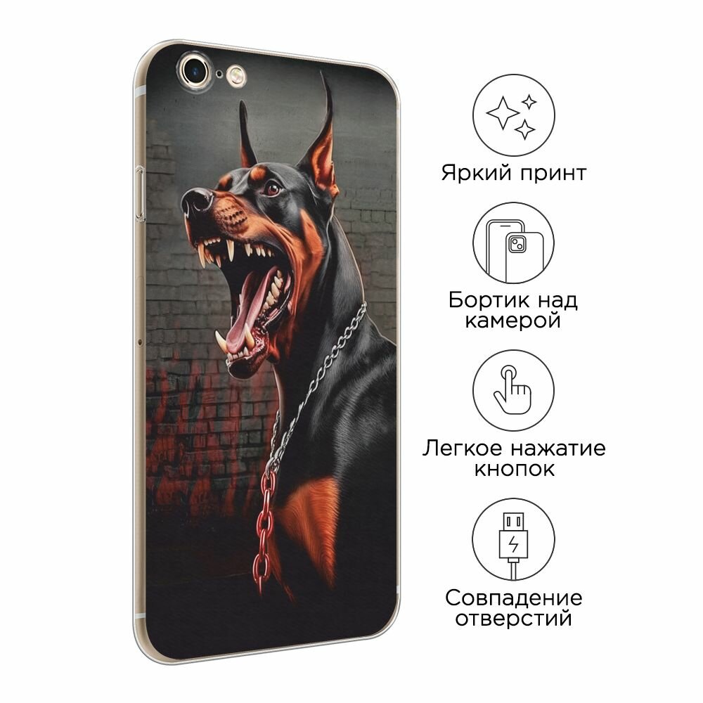 Чехол на Apple iPhone 6 Plus/6S Plus / Айфон 6 Плюс/Айфон 6С Плюс с принтом "Доберман с цепью" — фото 1