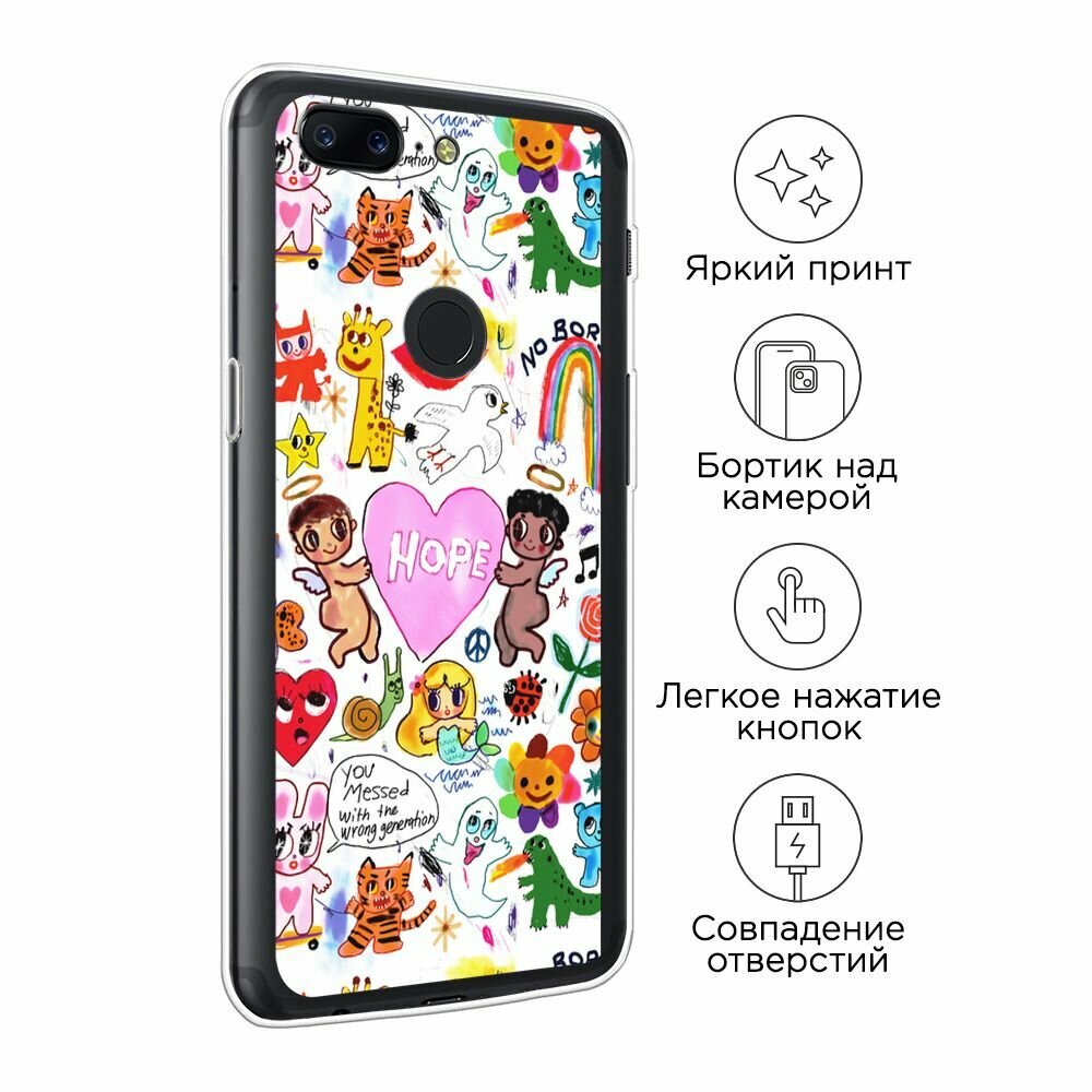 Силиконовый чехол на OnePlus 5T / ВанПлюс 5Т с принтом "Милые рисунки" — фото 1