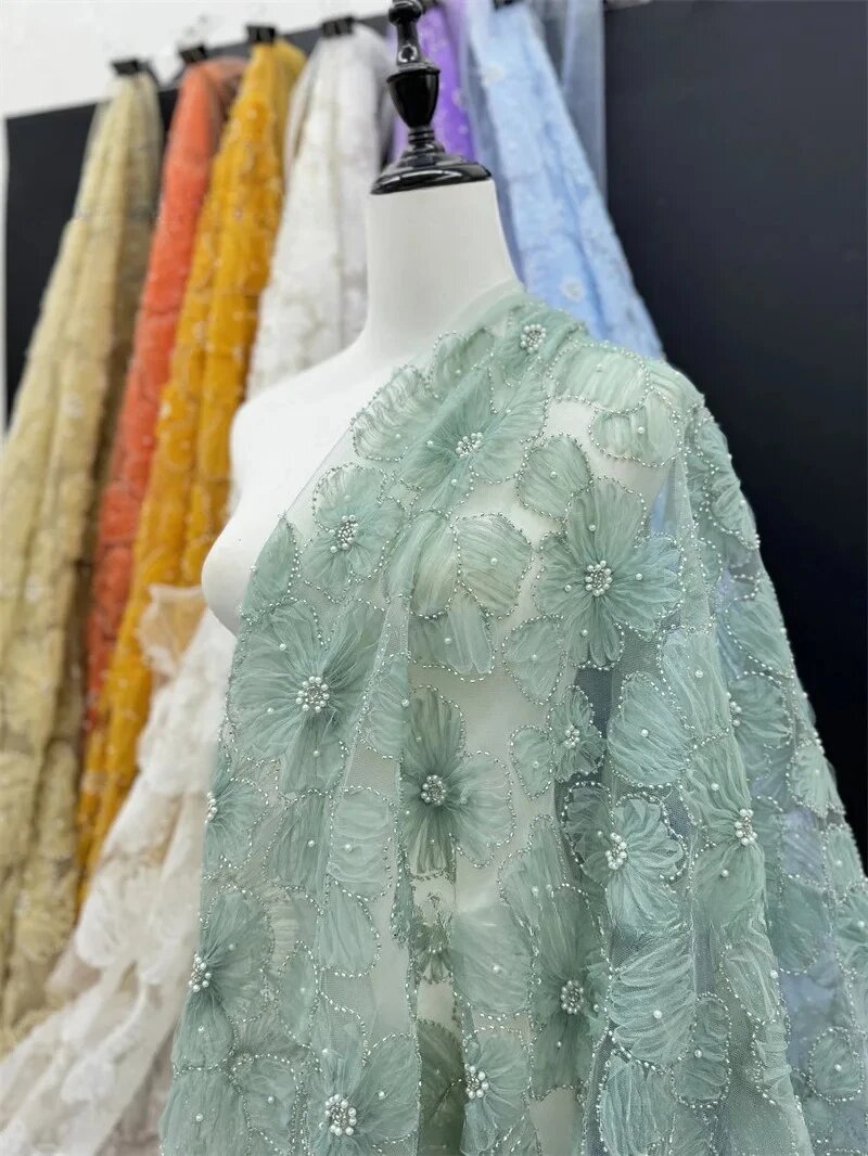 Французское кружево с бисером, полиэстер/хлопок