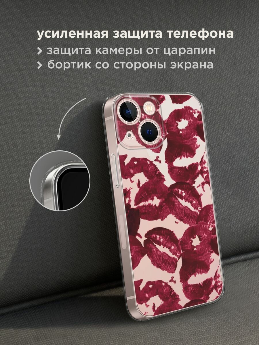 Чехол на Apple iPhone 13 mini / Айфон 13 мини с принтом "Помада паттерн 2", прозрачный — фото 1