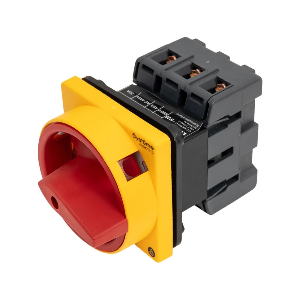 Выключатель разъединитель Systeme Electric 3P 40A IP20, с красной рукояткой на дверцу, 4 винтами С замком MSD40310R