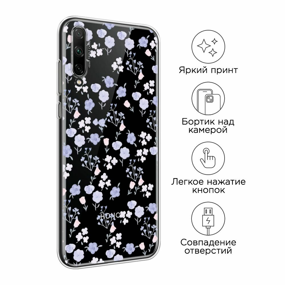Чехол на Honor 30i / Хонор 30i с принтом "Сиреневые розы паттерн", прозрачный — фото 1