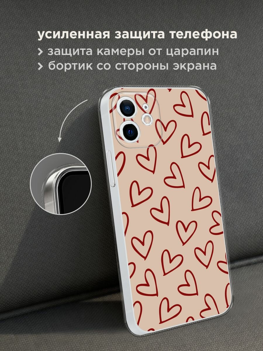 Чехол на Apple iPhone 12 mini / Айфон 12 Мини с принтом "Little hearts doodles 1 - 14 февраля" — фото 1