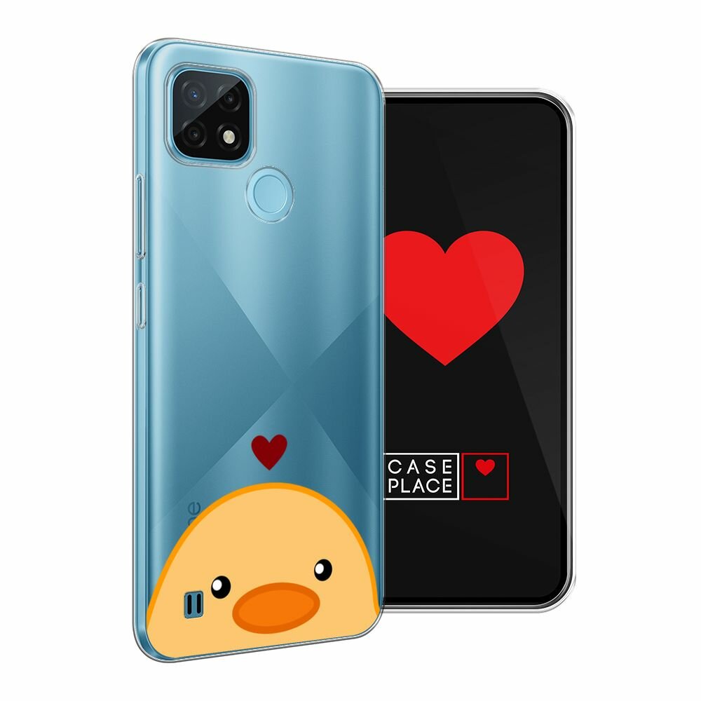 Чехол на Realme C21 / Реалми С21 с принтом "Влюблённая уточка - 14 февраля", прозрачный — фото 1