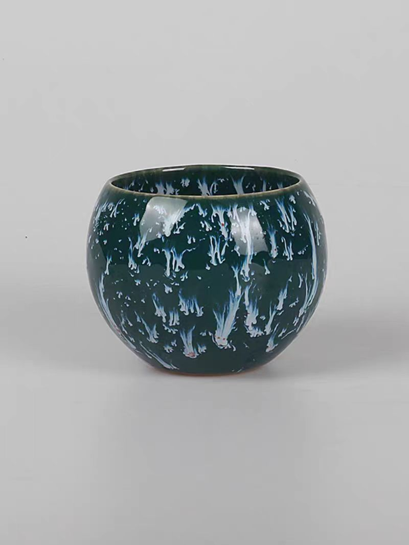 Набор пиал, для чая, 130мл, 5 штук, фарфор, глазурь, Зеленый-одноместный