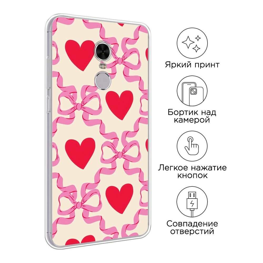 Чехол на Xiaomi Redmi Note 4 (MediaTek) / Сяоми Редми Ноут 4 (MediaTek) с принтом "Hearts and ribbons 1 - 14 февраля" — фото 1