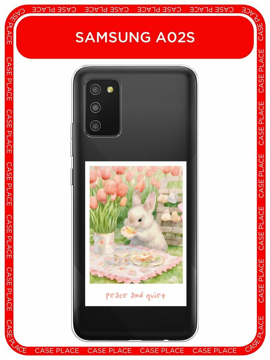 Чехол на Samsung Galaxy A02s / Самсунг Галакси A02s с принтом "Кролик на пикнике", прозрачный