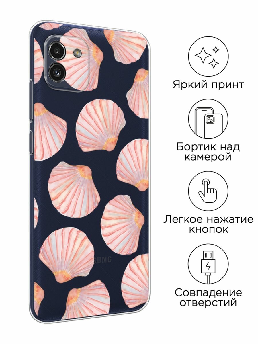 Чехол на Samsung Galaxy A03 / Самсунг Галакси А03 с принтом "Ракушки паттерн", прозрачный — фото 1
