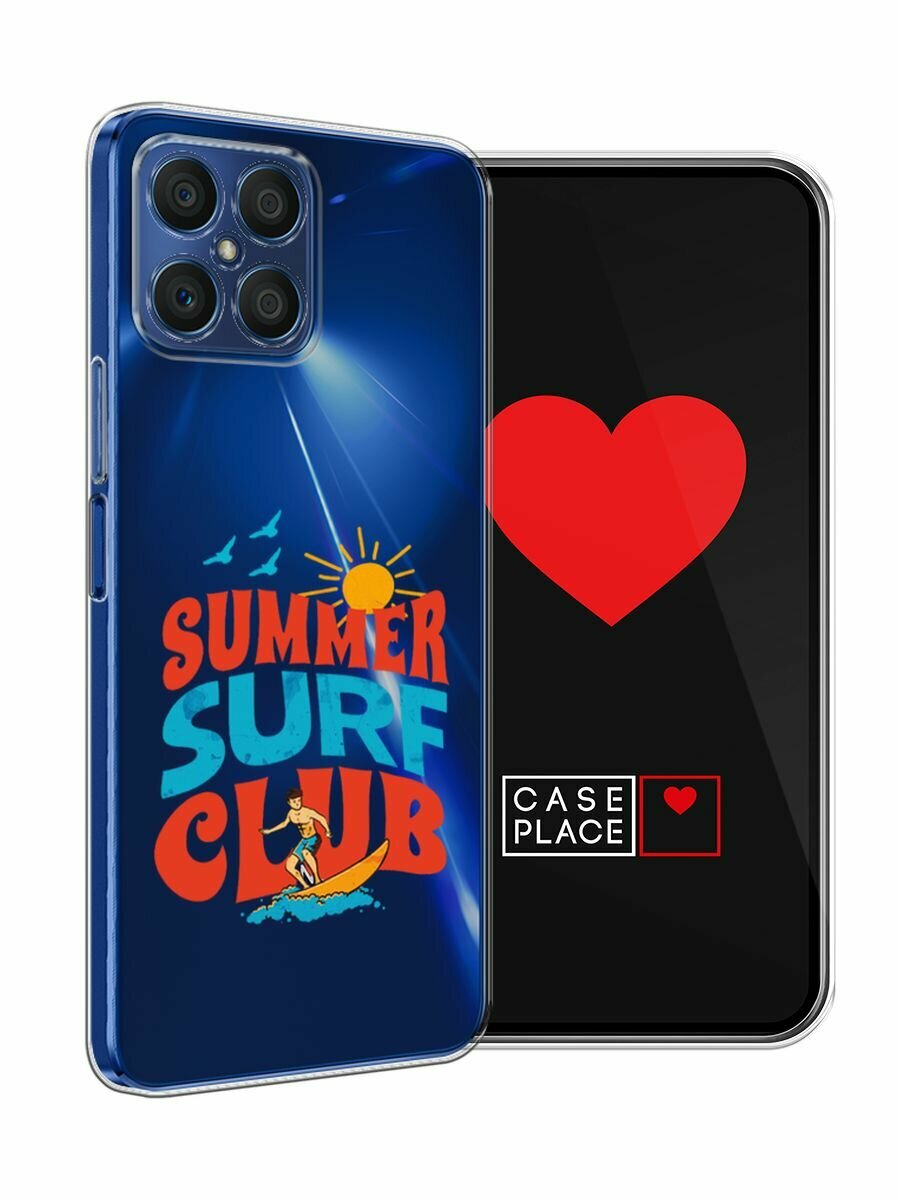 Чехол на Honor X8 / Хуавей X8 с принтом "Summer surf club", прозрачный — фото 1