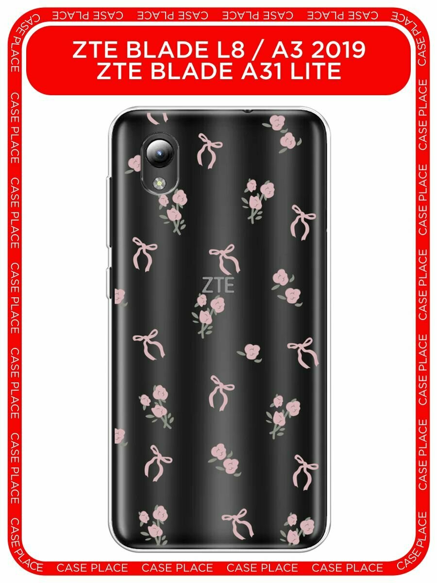 Чехол на ZTE Blade L8/A3 (2019)/A31 lite / ЗТЕ Блэйд L8/A3/A31 Лайт с принтом "Розы и ленточки", прозрачный