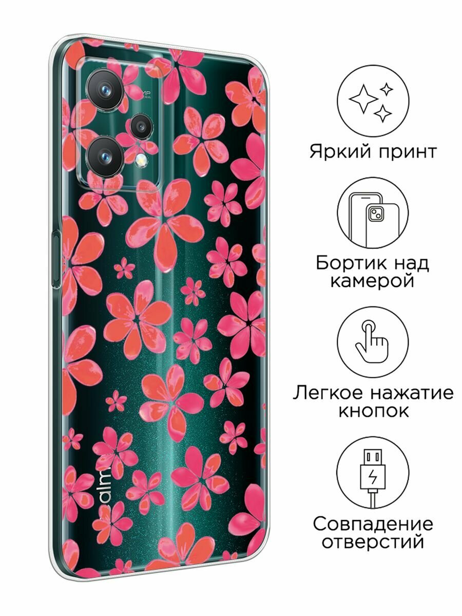 Чехол на Realme 9 5G / Реалми 9 5G с принтом "Росыпь ярких цветов", прозрачный — фото 1