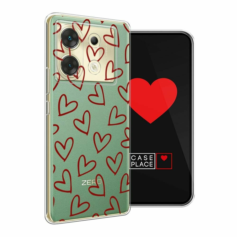 Чехол на Infinix Zero 30 5G / Инфиникс Зеро 30 5G с принтом "Little hearts doodles 2 - 14 февраля", прозрачный — фото 1