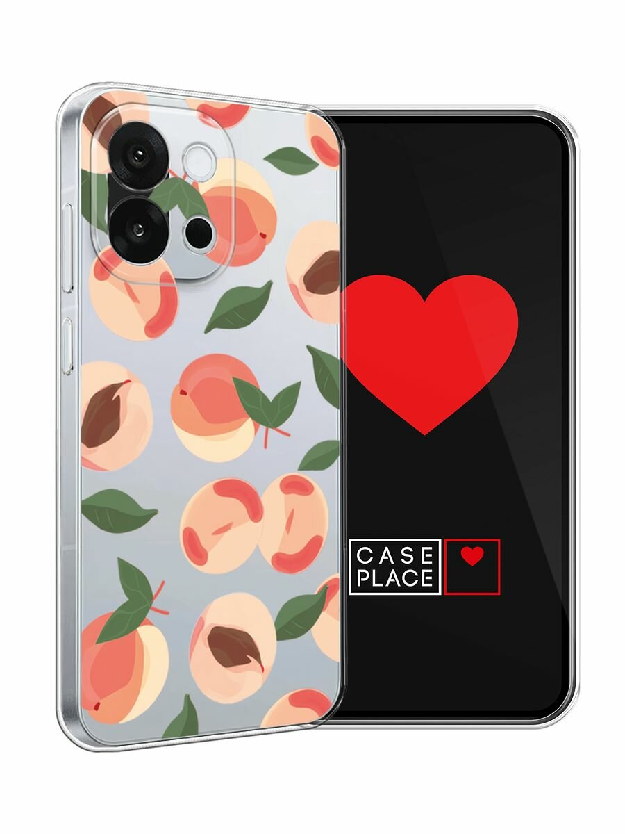 Чехол на OnePlus 13T / Ван Плас 13Т с принтом "Нежные персики паттерн 2", прозрачный — фото 1
