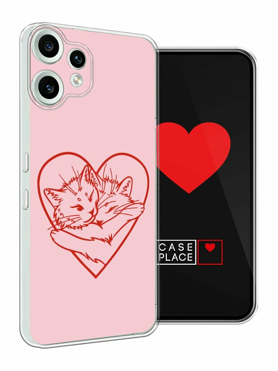 Чехол на CMF Phone 2 Pro / CMF Фон 2 Про с принтом "Влюблённые котики рисунок 1 - 14 февраля" — фото 1