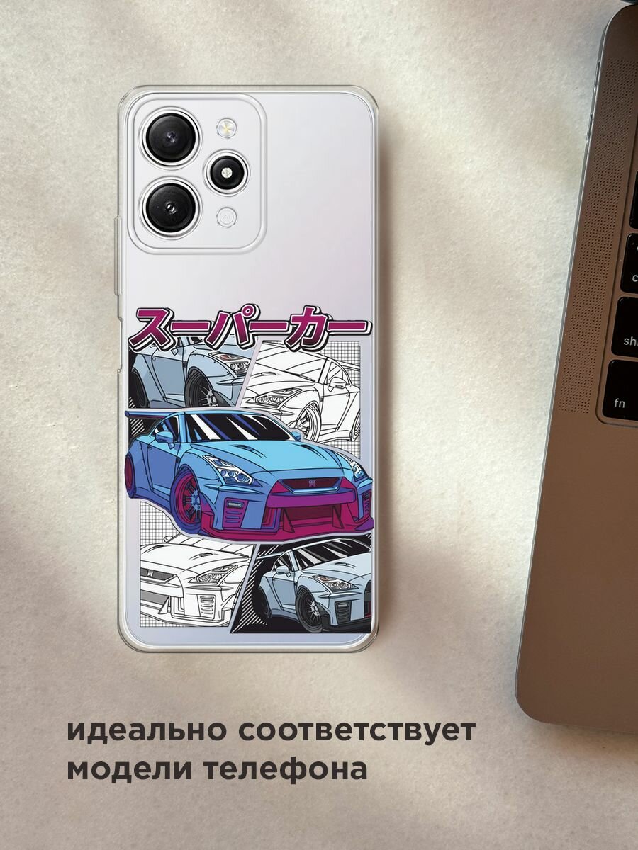 Чехол на Xiaomi Redmi 12 / Сяоми Редми 12 с принтом "JDM коллаж", прозрачный — фото 1