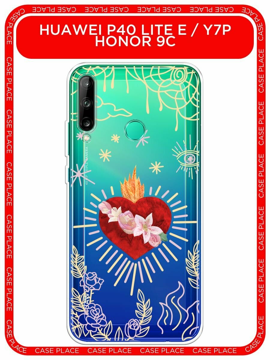 Чехол на Huawei P40 Lite E/Y7p/Honor 9C / Хуавей P40 Lite E/Y7p/Хонор 9C с принтом "Сердце в цветах", прозрачный