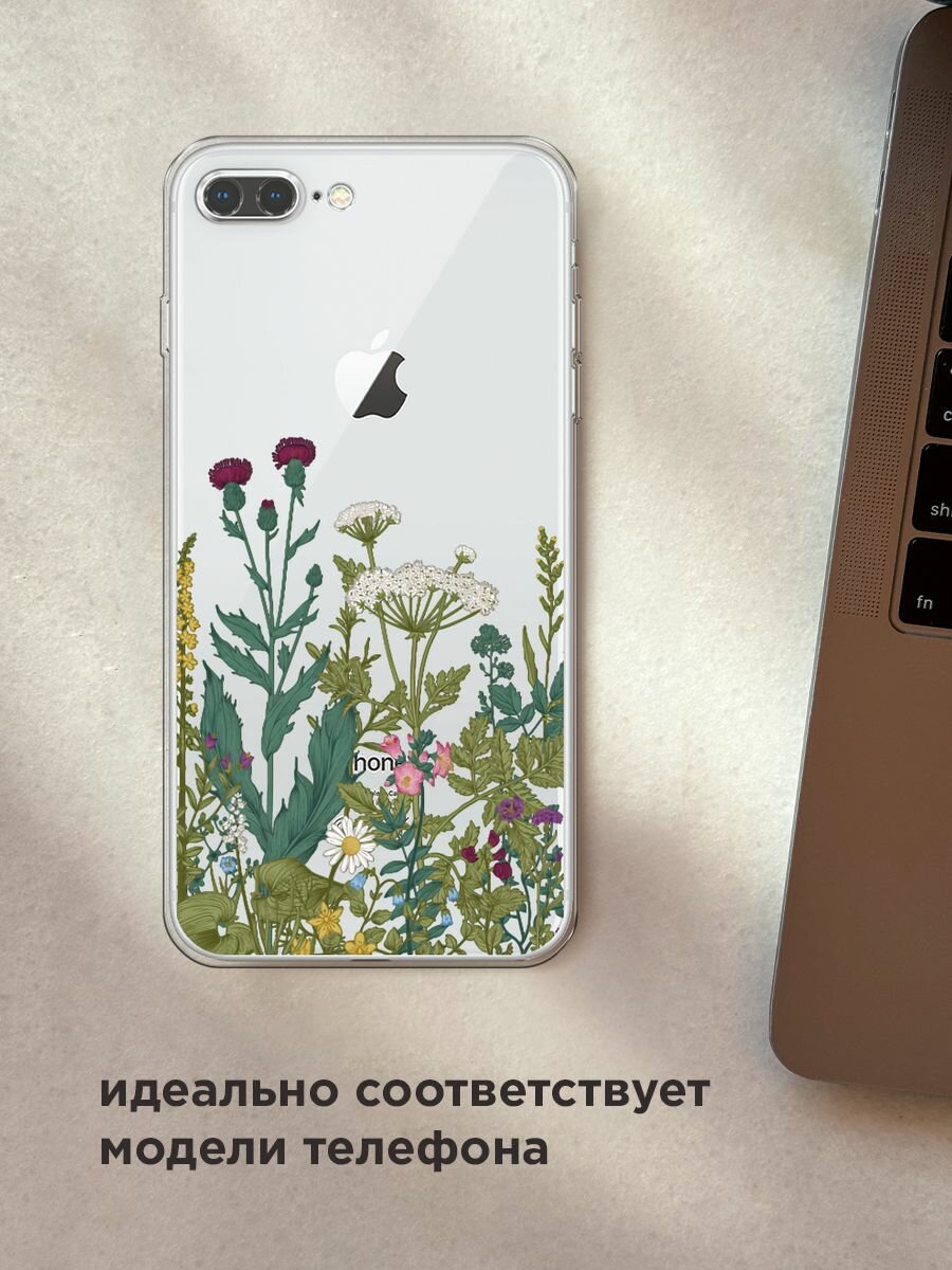 Чехол на Apple iPhone 7 Plus / Айфон 7 Плюс с принтом "Дикие полевые цветы", прозрачный — фото 1