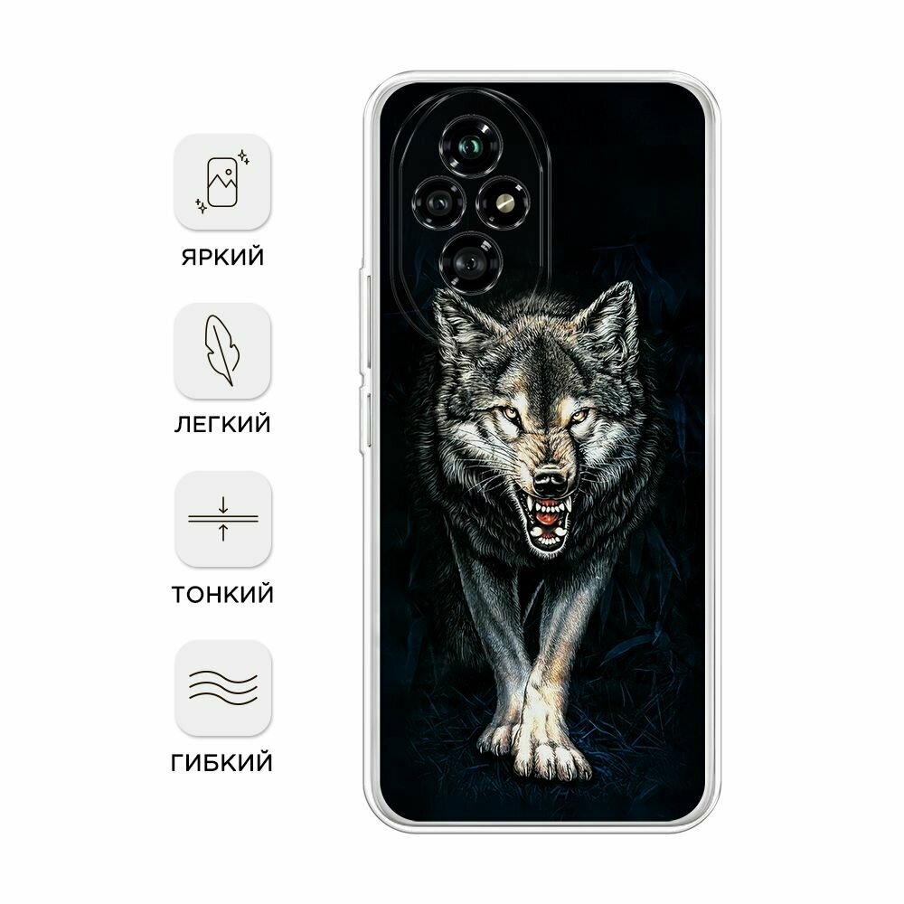 Чехол на Honor 200 / Хонор 200 с принтом Злобный волк из ночи — фото 1