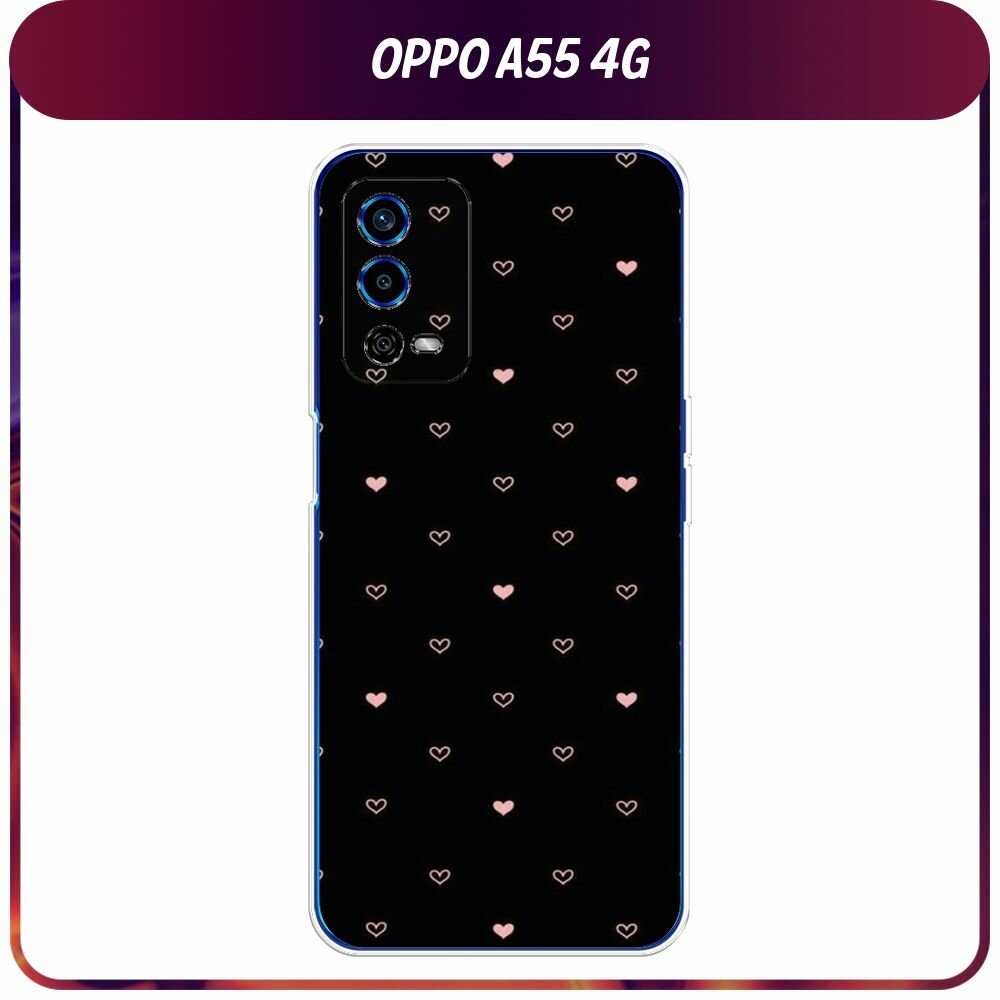Чехол на Oppo A55 4G / Оппо А55 4G с принтом "Черный фон и сердечки"