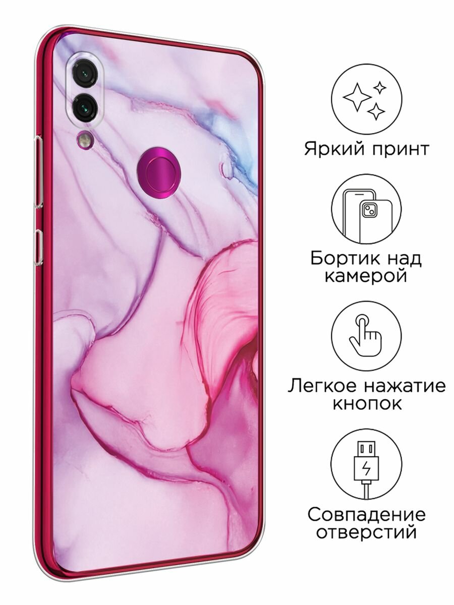 Чехол на Xiaomi Redmi Note 7 / Сяоми Редми Нот 7 с принтом "Розовые мраморные разводы" — фото 1